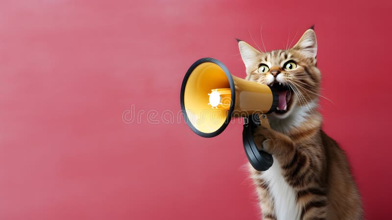 Cat Announcing Using Megaphone. Notifying, Warning, Announcement Stock ...
