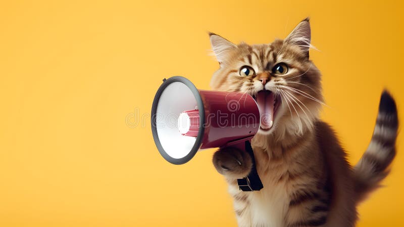 Cat Announcing Using Megaphone. Notifying, Warning, Announcement Stock ...
