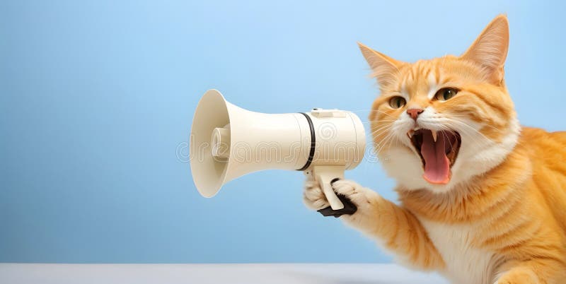 Cat Announcing Using Megaphone. Notifying, Warning, Announcement Stock ...