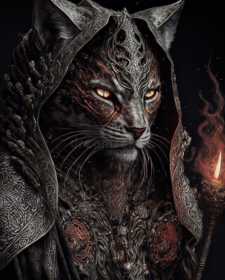 A cat with armor stock illustration. Illustration of darkness - 270888584