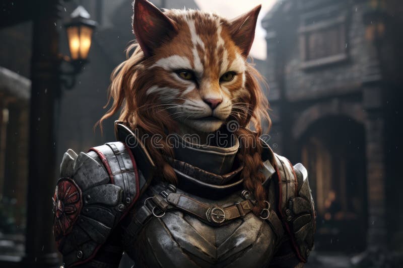 A Cat in Armor with a Cat Face Stock Illustration - Illustration of ...