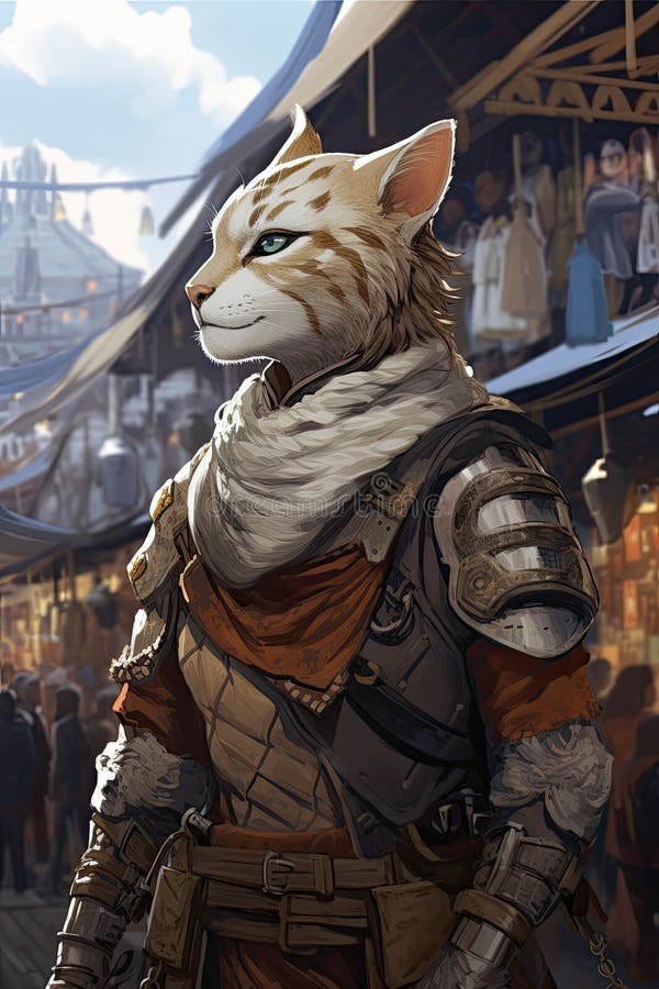 A Cat in Armor with a White and Brown Cat Head Stock Illustration ...