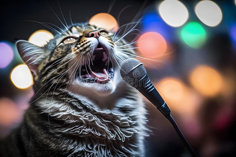 Cat Artist Sings into a Microphone. Neural Network AI Generated Stock ...