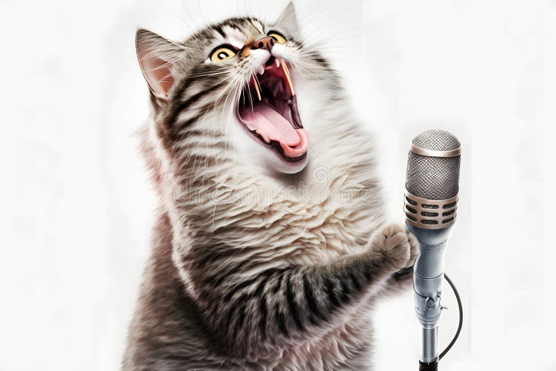 Cat Artist Sings into a Microphone. Neural Network AI Generated Stock ...