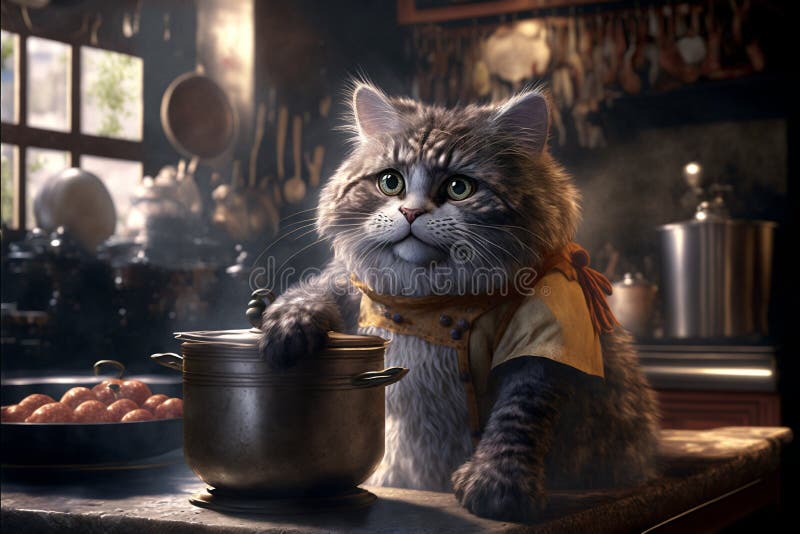 Cat As Chef in the Kitchen Created with Generative AI Technology Stock ...