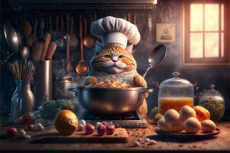 Cat As Chef in the Kitchen Created with Generative AI Technology Stock ...