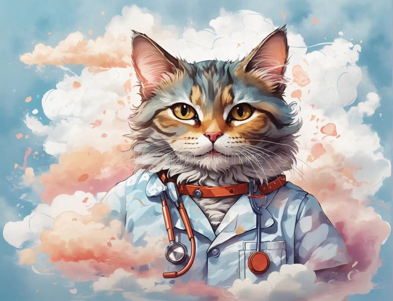 Cat As Doctor in the Sky, Ai Generated Stock Illustration ...