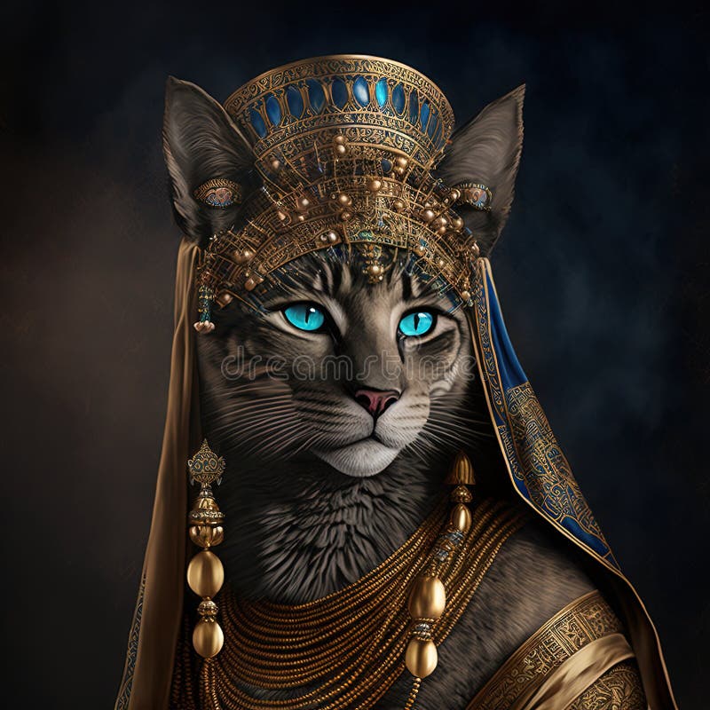 Cat As Egyptian Queen Pharaoh Illustration Generative Ai Stock ...