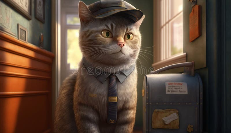Cat As Mailman Post Delivery Service Postman. Generative AI Stock ...