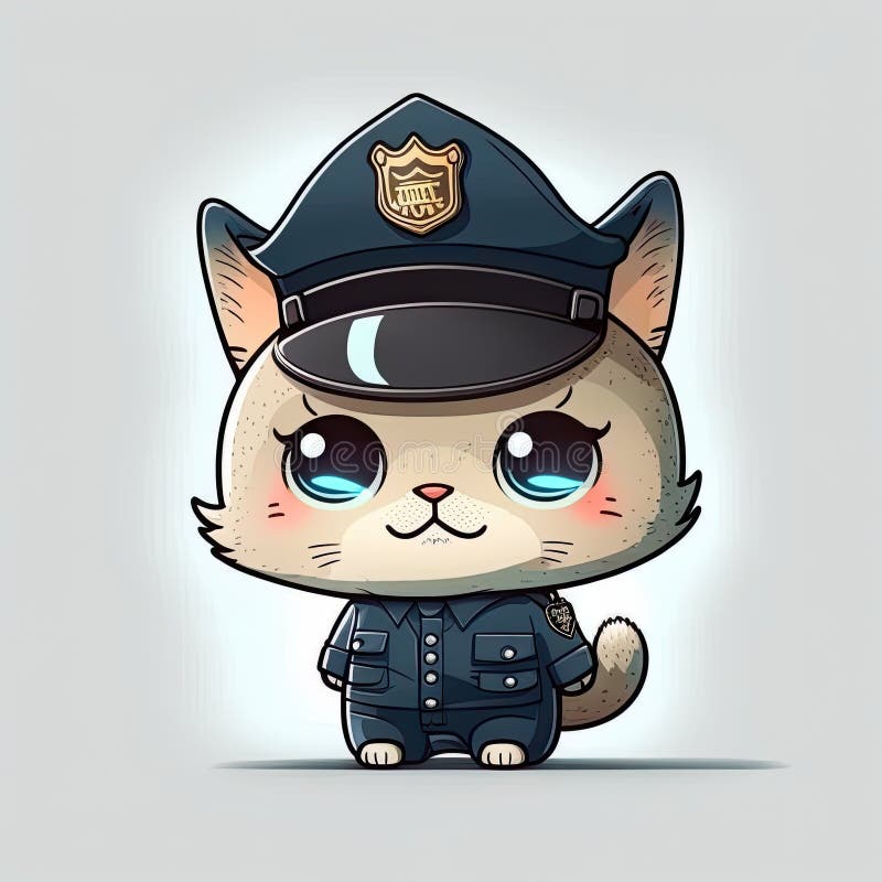 Cat As Policeman, Cartoon Chibi Style, AI Generative Stock Illustration ...