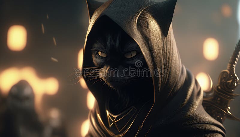 Cat Assassin Digital Art Illustration, Generative AI Stock Illustration ...