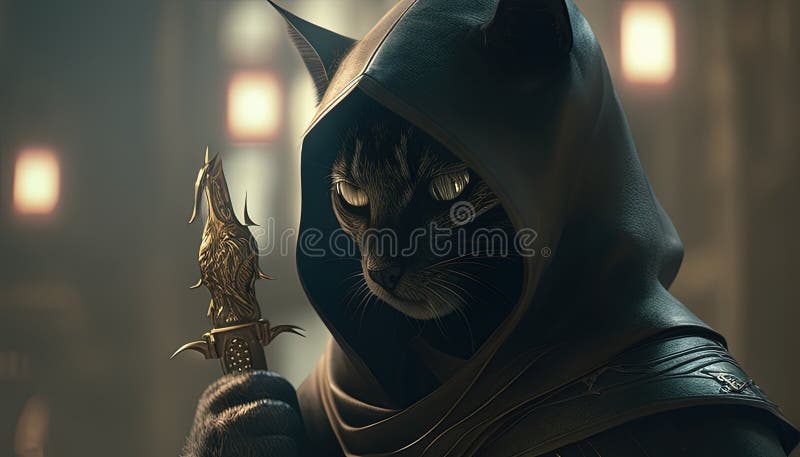 Cat Assassin Digital Art Illustration, Generative AI Stock Illustration ...