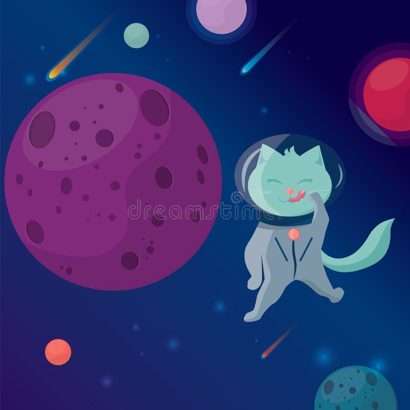 Cat astronaut in space stock vector. Illustration of decoration - 140673642
