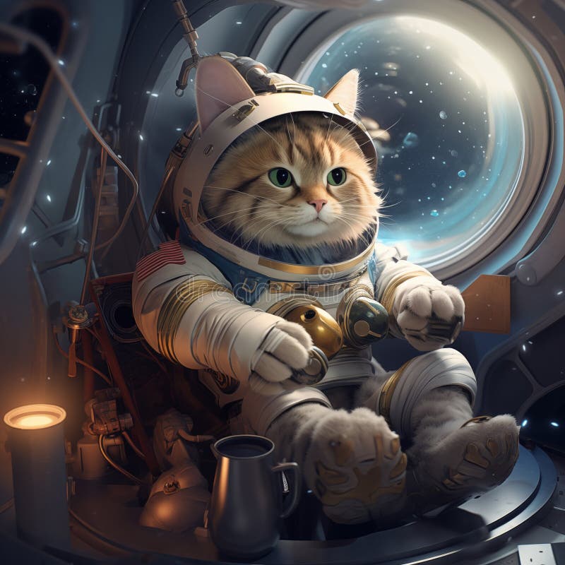 Cat Astronaut on the Space Station Stock Illustration - Illustration of ...