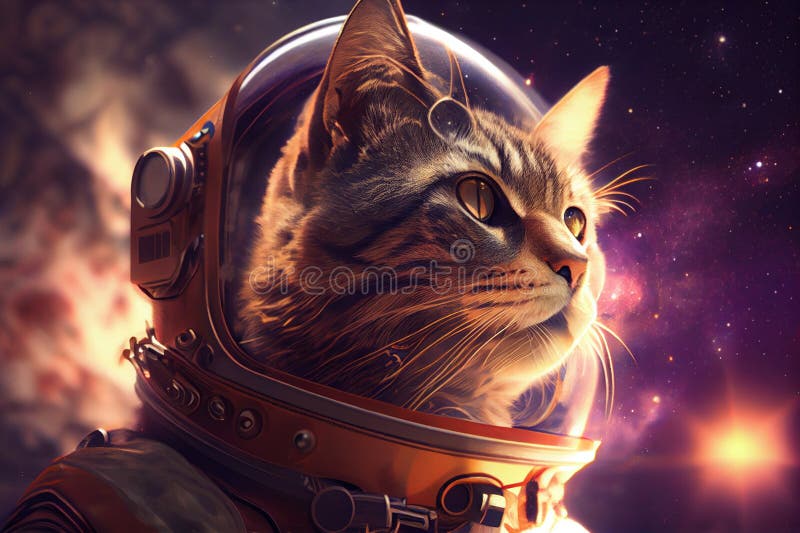 Cat in Astronaut Suit in Cosmic Space. Generative Ai Stock Illustration ...