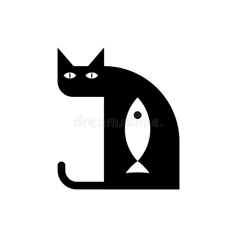 Cat Ate Fish Sign. Fish Inside Cat Symbol Icon Stock Vector ...