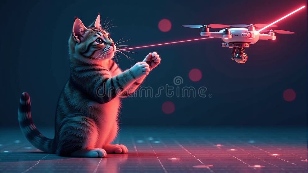 Cat Attacks Drone with Laser Pointer Stock Illustration - Illustration ...