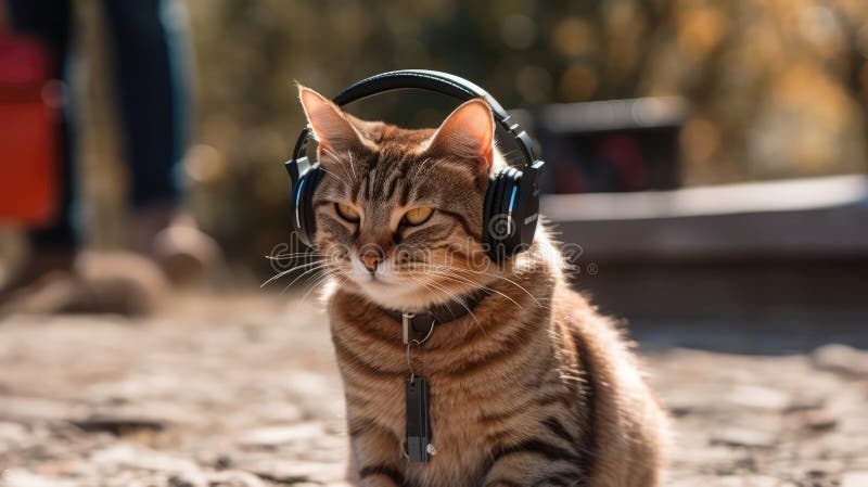 A Cat Attending a Silent Disco. Generative AI Stock Illustration ...