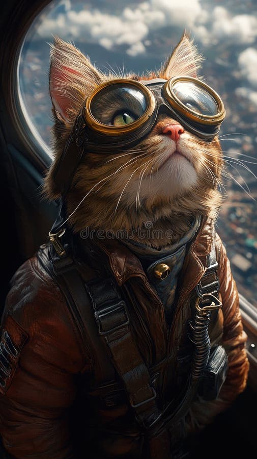 Cat Aviator in Cockpit Looking at the Sky Stock Photo - Image of ...