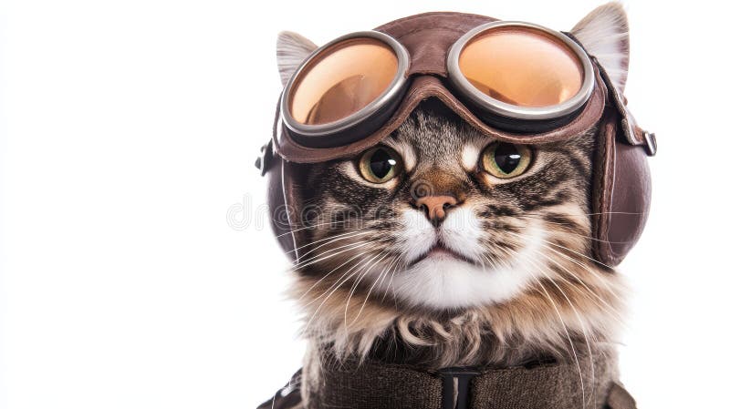 Cat with Aviator Hat and Goggles Captured in Action Stock Illustration ...