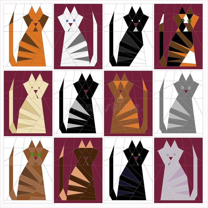 Three Rows of Quilt Pattern Cats Stock Vector - Illustration of patch ...