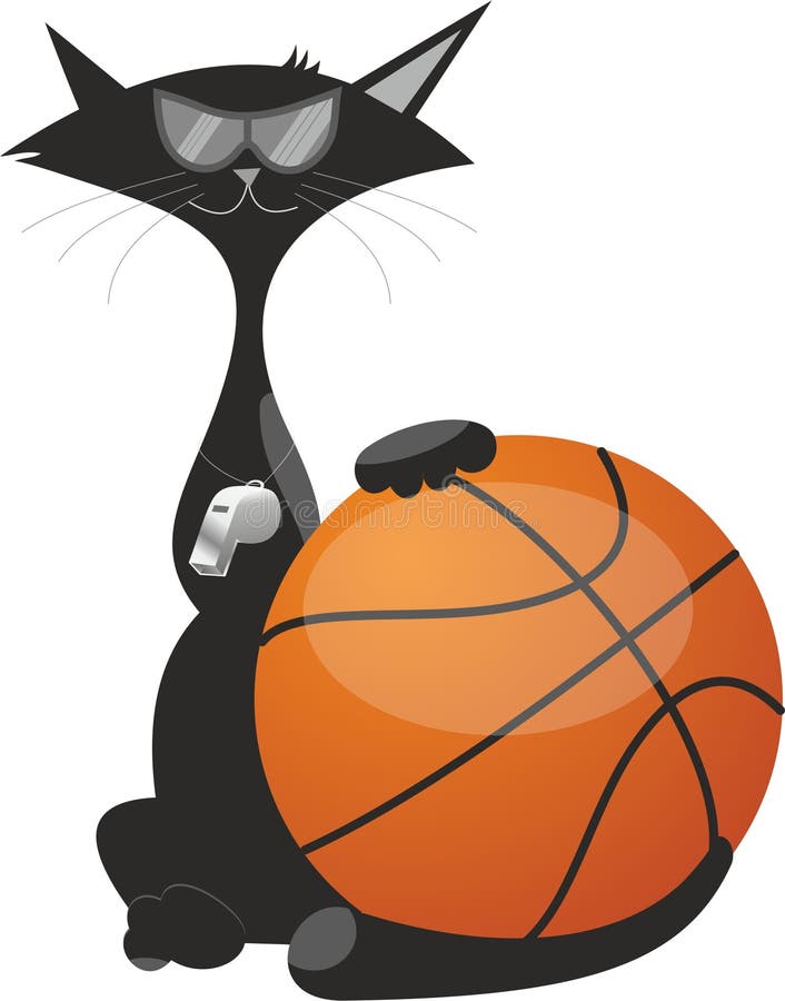A Cat with a Ball for Basketball Stock Illustration - Illustration of ...