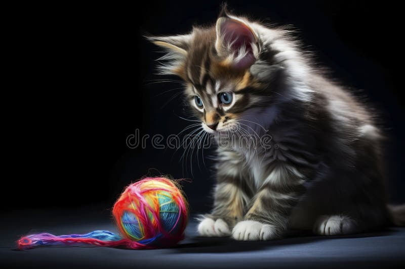 Cat with a Ball of Thread. Generative AI Stock Illustration ...