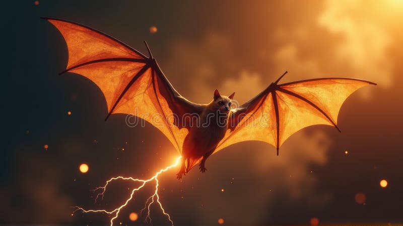 Cat Bat Flying with Lightning Stock Illustration - Illustration of ...