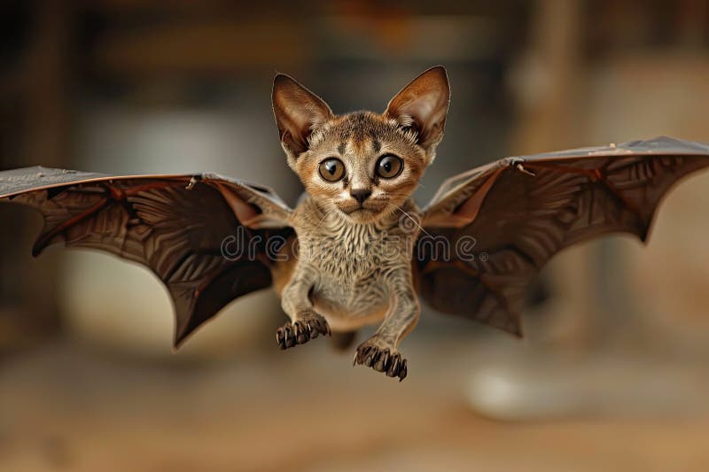 Cat Bat Hybrid Vampire Kitten Generative AI Stock Illustration ...