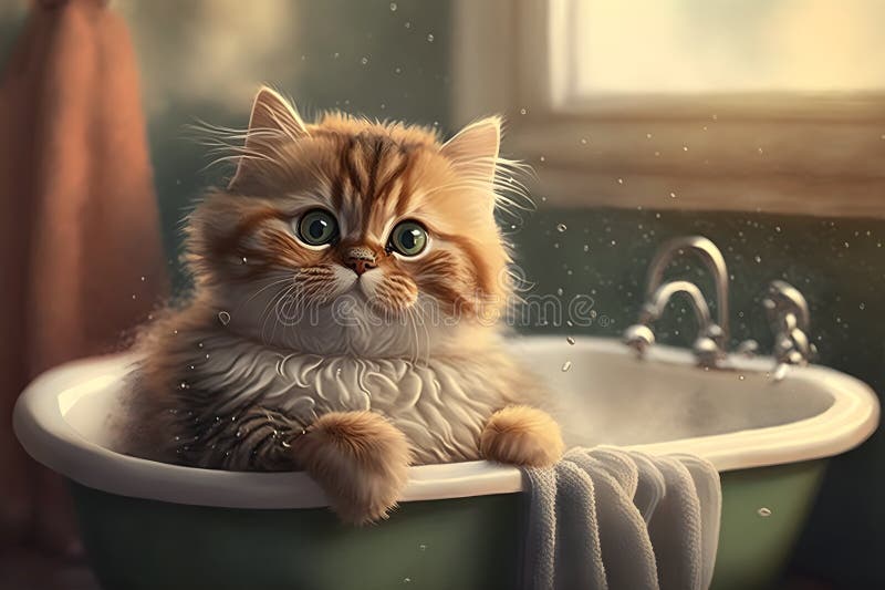 Cat in the bath stock illustration. Illustration of portrait - 272579166