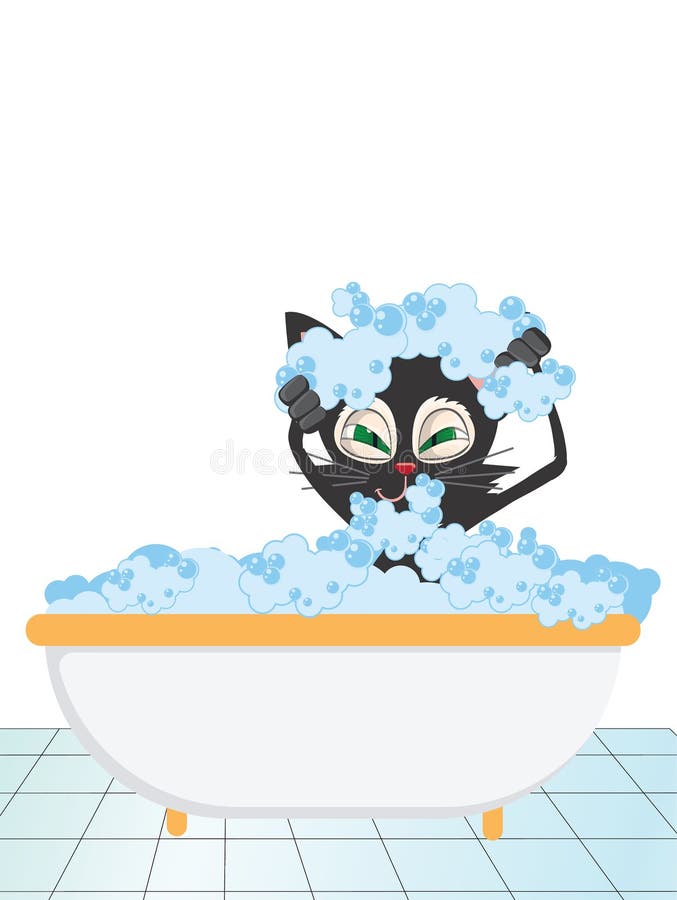 Cute cat taking a bath stock vector. Illustration of funny - 61905663