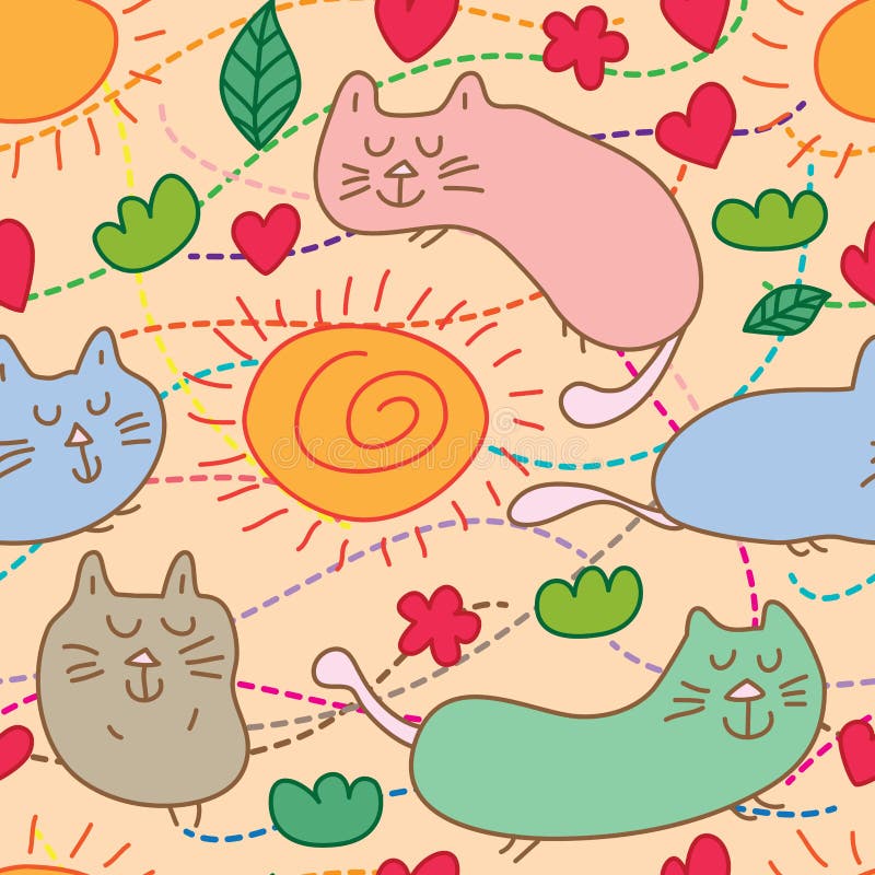 Cat Bath Sun Cute Seamless Pattern Stock Vector - Illustration of ...