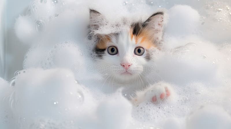 Cat bath. Wet cat stock image. Image of bathrobe, brown - 299911985