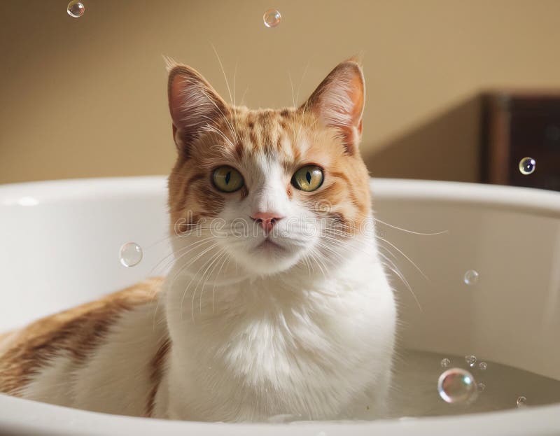 Cat Bathing in Bathtub, Looking at Camera Stock Image - Image of kitten ...