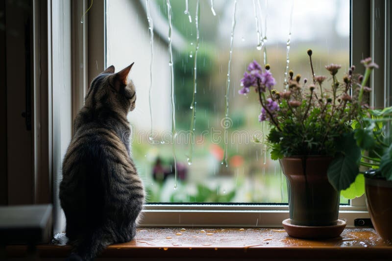 215 Cat Watching Rain Window Stock Photos - Free & Royalty-Free Stock ...