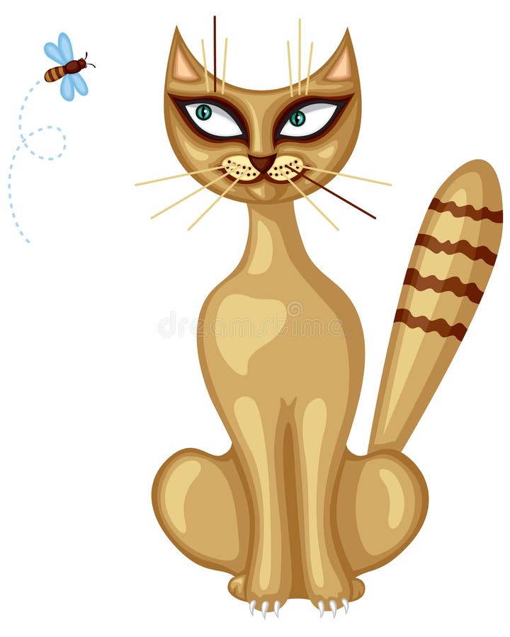 Cat and bee stock vector. Illustration of fluffy, tail - 24081205