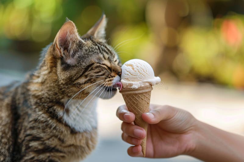Tabby Cat Being Fed Ice Cream in Cone Stock Illustration - Illustration ...
