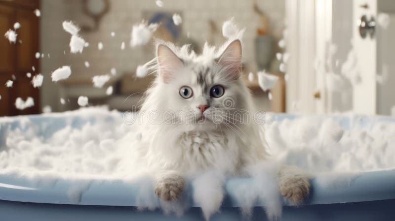 Cat Being Washed in Bath. Generative AI Stock Image - Image of clean ...