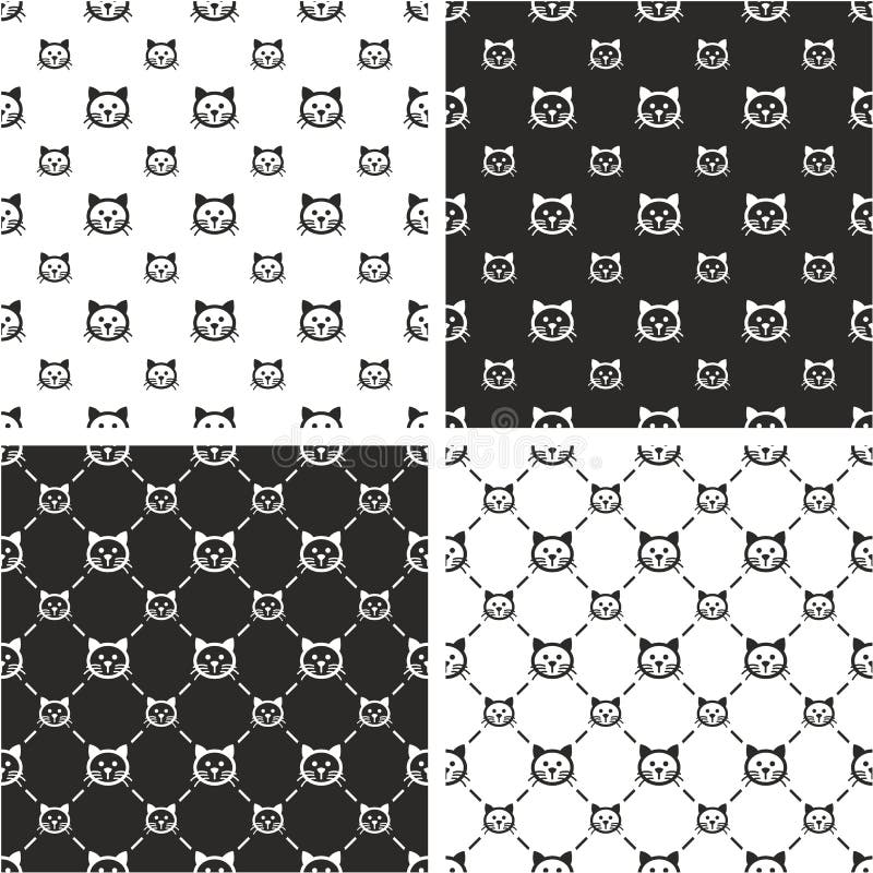 Cat Big & Small Seamless Pattern Set Stock Vector - Illustration of ...