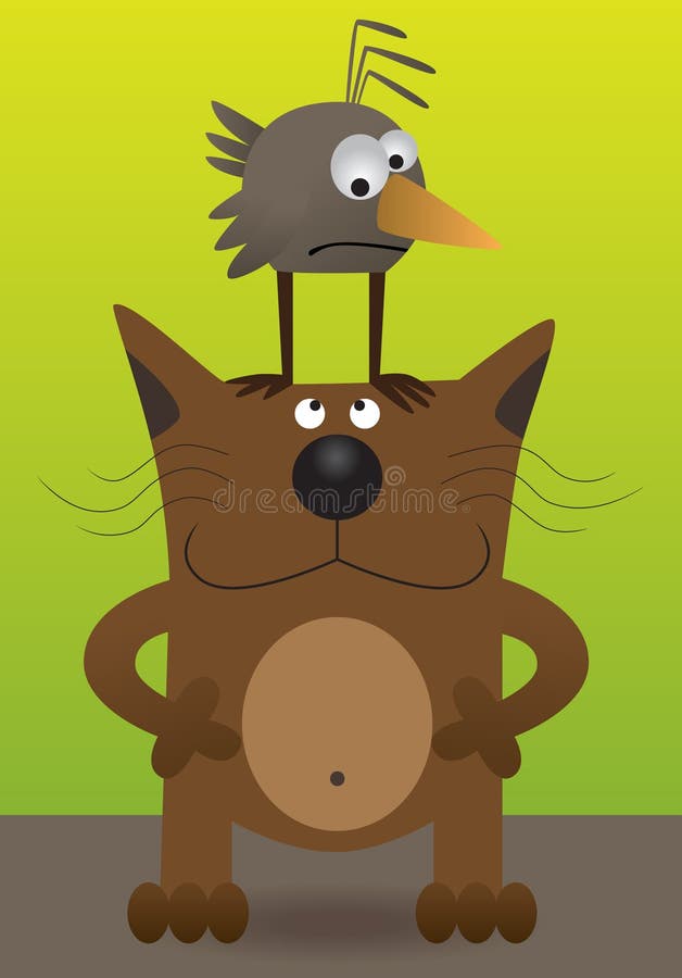 Cat and bird stock vector. Illustration of fauna, pets - 15158709