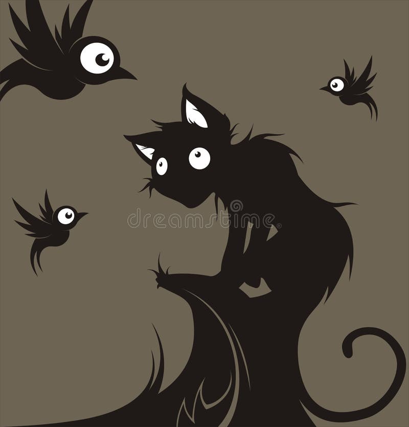 Cat and bird stock vector. Illustration of dark, vector - 25723704