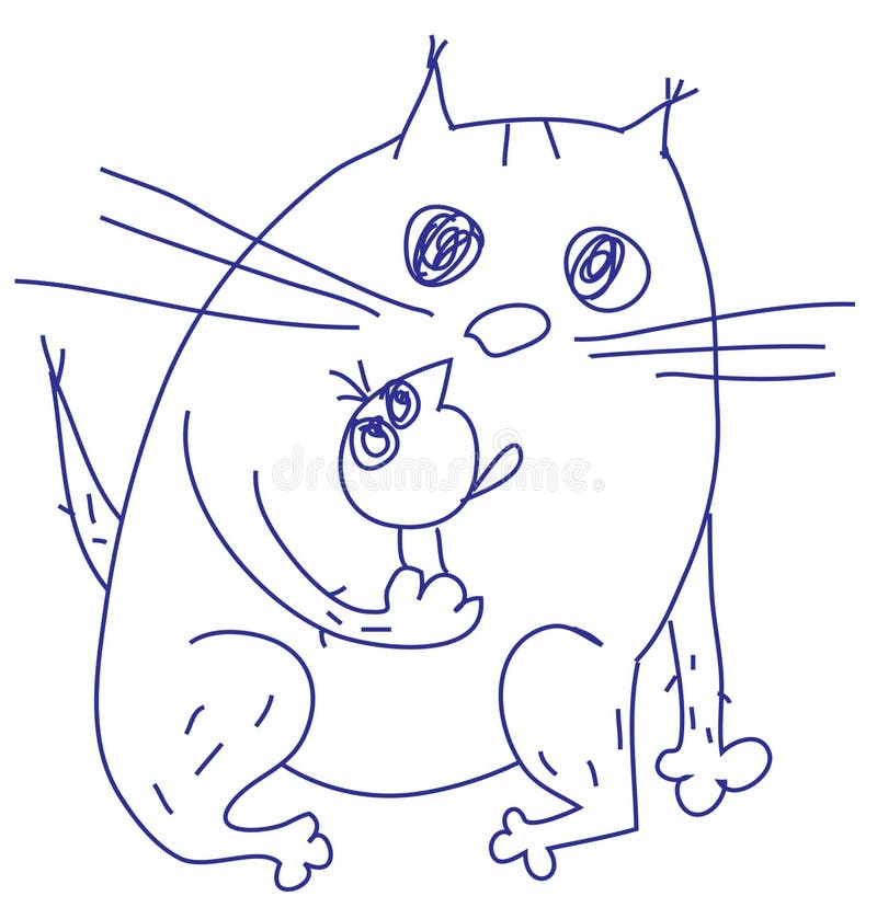 Cat and bird stock vector. Illustration of vector, doodles - 8598011