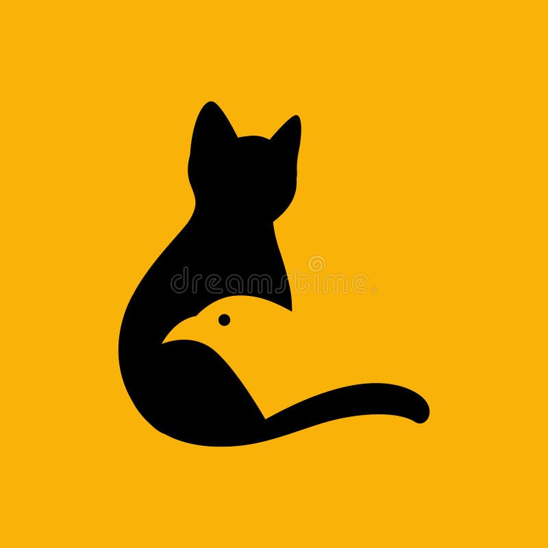 Cat with Bird Creative Pets Logo Design Flat Vector Stock Vector ...