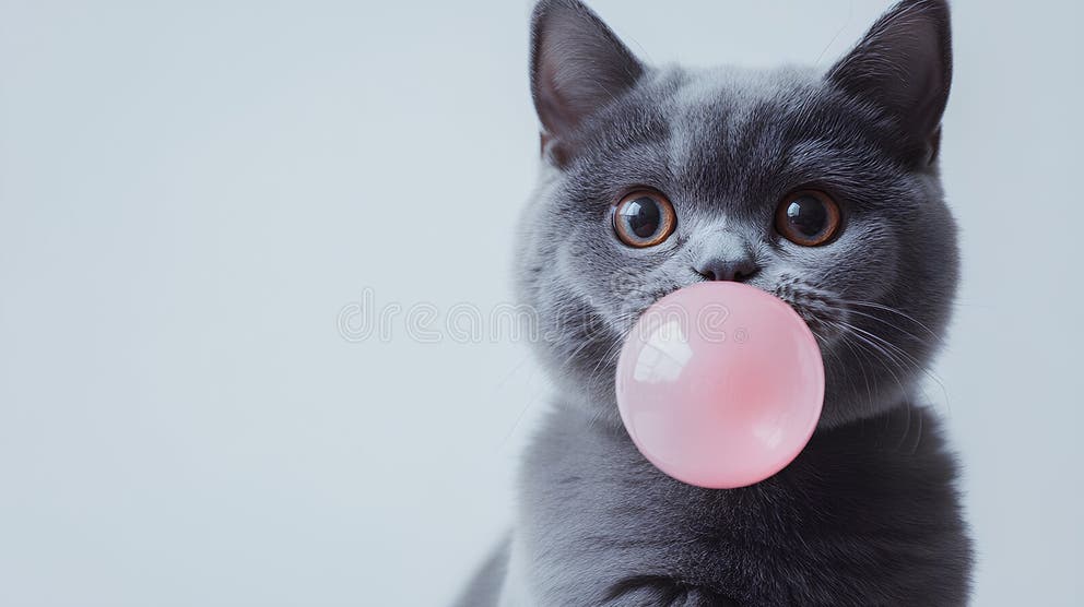 Cat is Blowing Bubbles with a Pink Bubblegum. AI Generated Stock ...