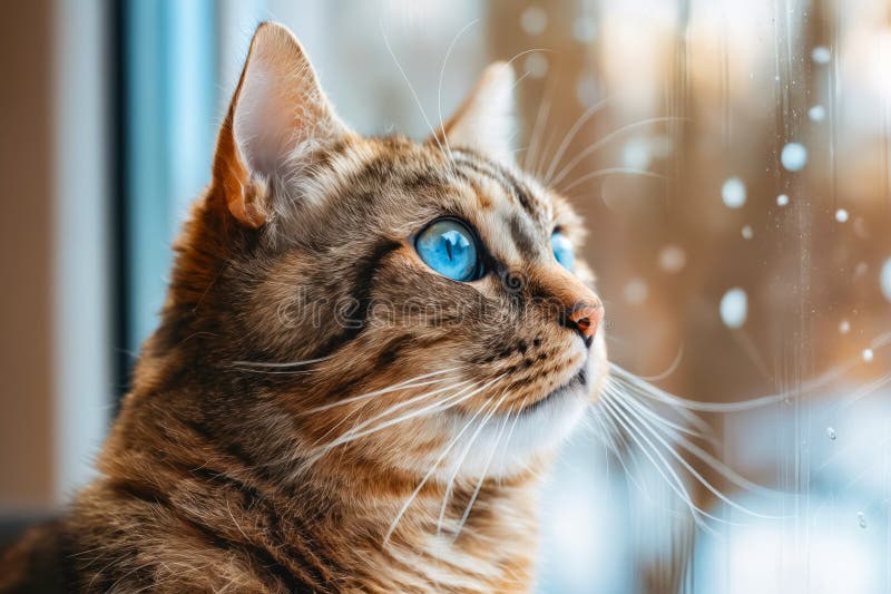 A Cat with Blue Eyes Looking Out of a Window. Generative AI Stock Photo ...