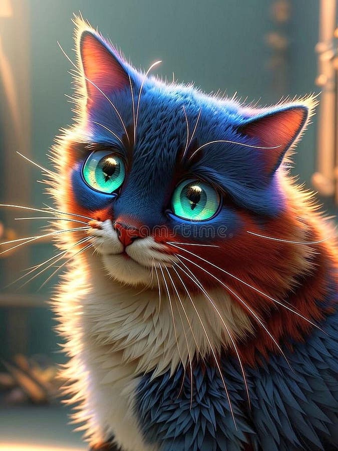Cat with Blue Fur and Eyes Avatar 1 Stock Illustration - Illustration ...