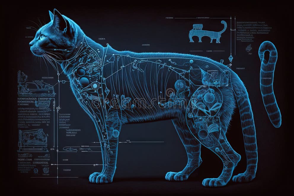 Cat Blueprint Illustration Generative Ai Stock Illustration ...