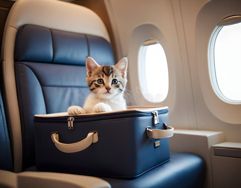 Cat on Board an Airplane. AI Generated. Stock Image - Image of animal ...