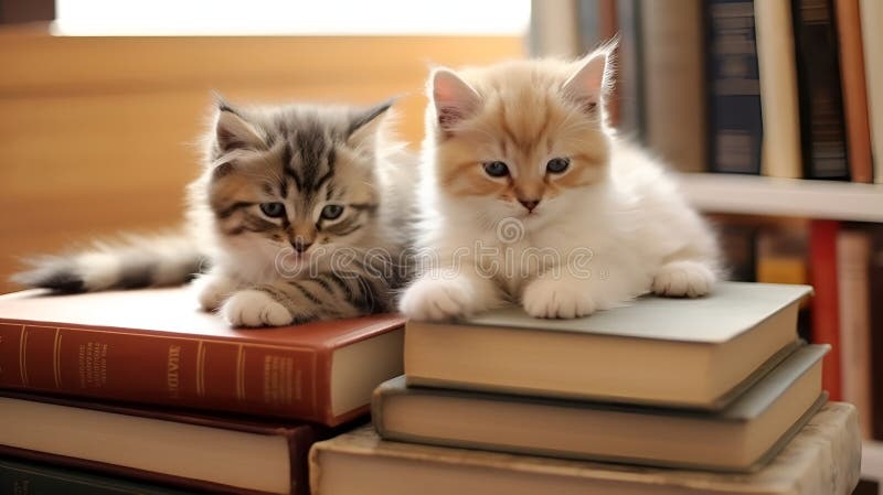 Illustration of Cute Kittens Lying on an Open Book Stock Photo - Image ...