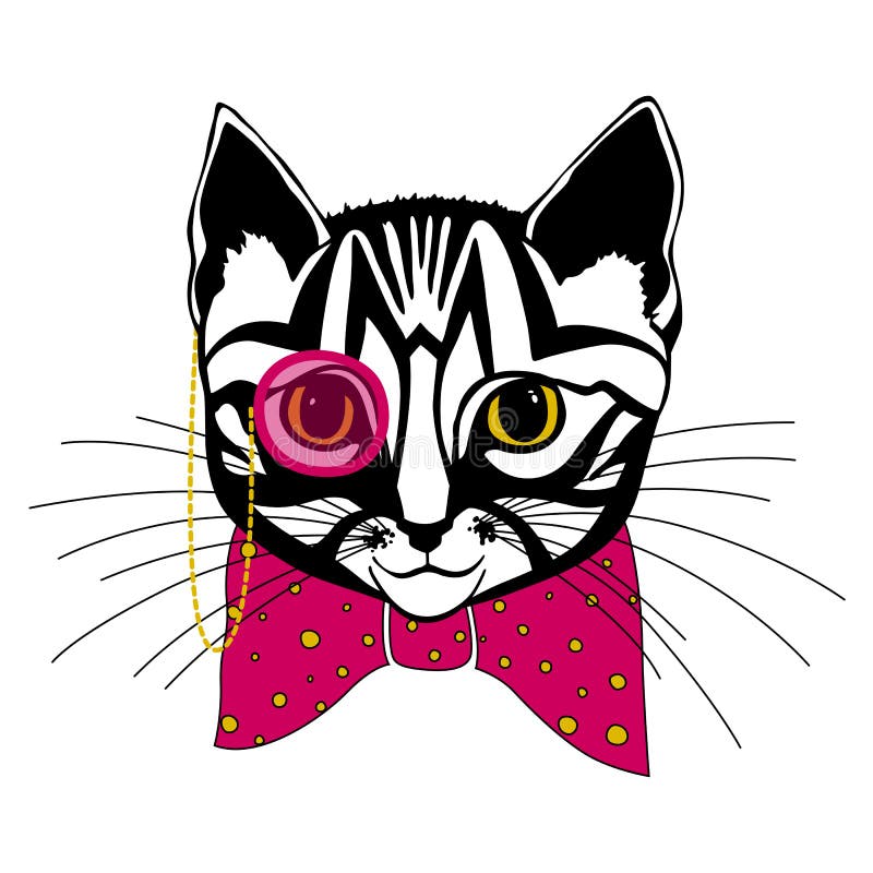 Cat with a bow stock vector. Illustration of scientist - 58825476